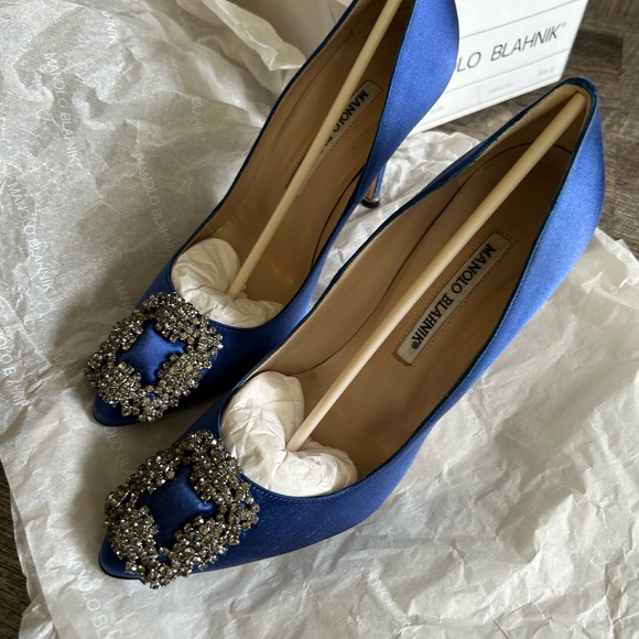 Manolo Blahnik | Shoes | Manolo Blahnik Blue Crystal Embellished Heels ...